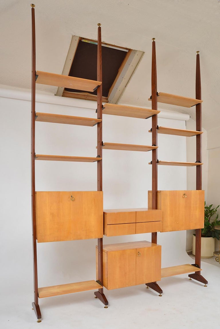 Large 1950s Italian Mid Century Teak Maple Freestanding Shelving System ...