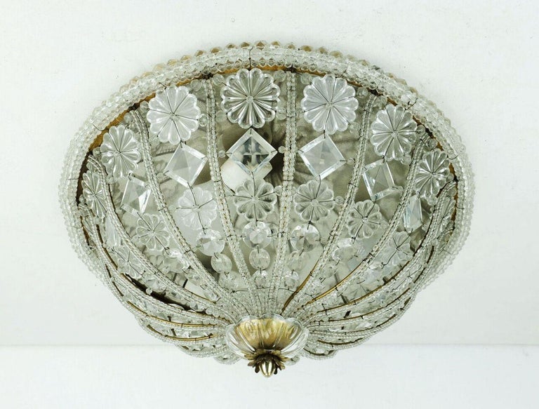 Large 1960s Ceiling Lamp Glass Crystals and Blossoms Hollywood Regency ...