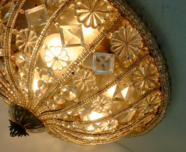 Large 1960s Ceiling Lamp Glass Crystals and Blossoms Hollywood Regency ...