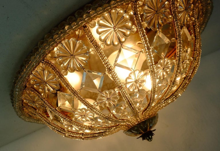 Large 1960s Ceiling Lamp Glass Crystals and Blossoms Hollywood Regency ...