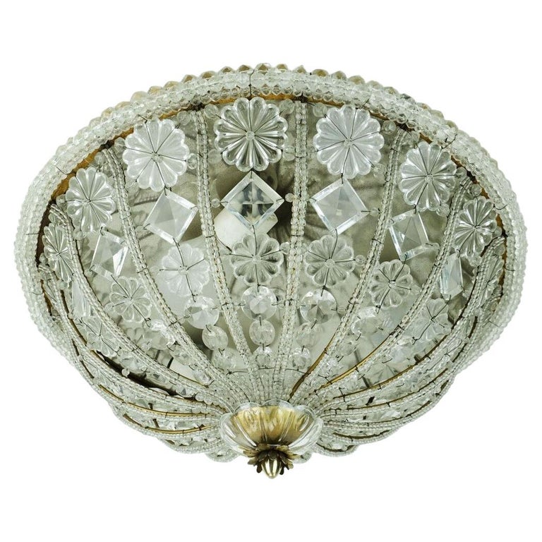 Large 1960s Ceiling Lamp Glass Crystals and Blossoms Hollywood Regency ...