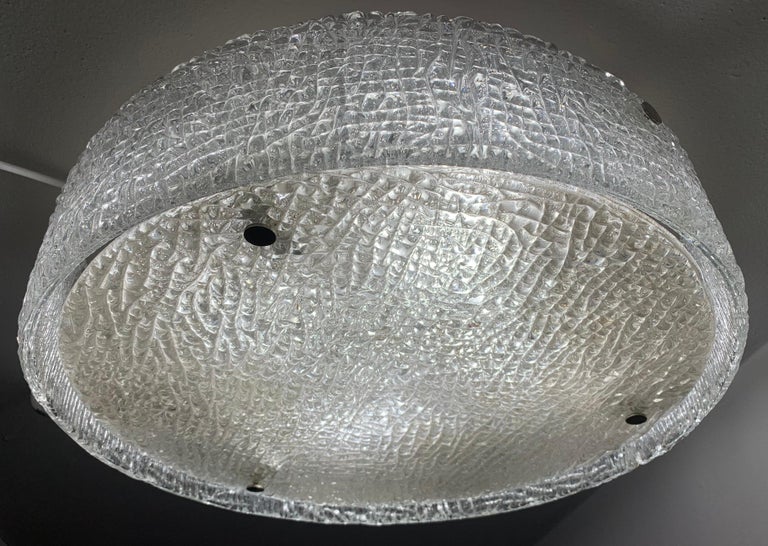 Large 1960s German Kaiser Leuchten Textured Iced Glass Flush Mount ...