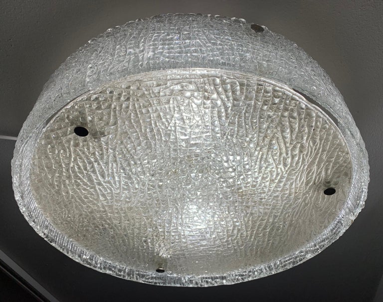 Large 1960s German Kaiser Leuchten Textured Iced Glass Flush Mount ...