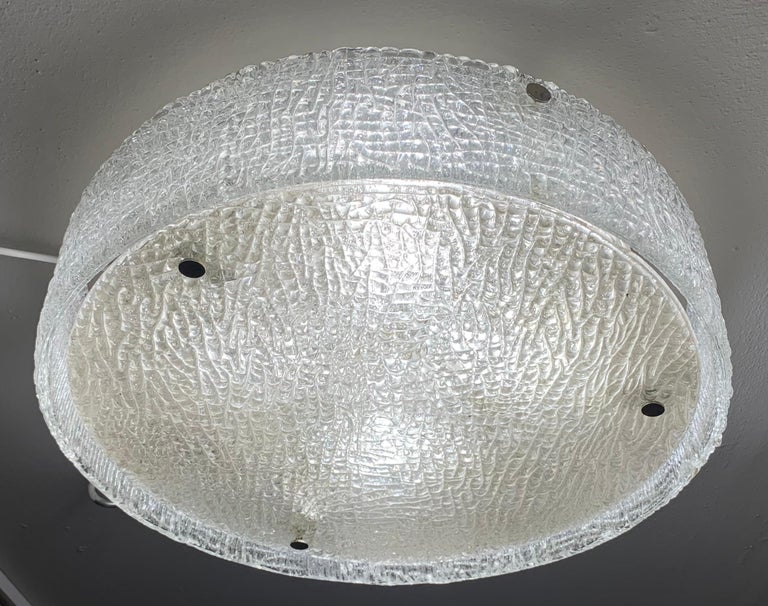 Large 1960s German Kaiser Leuchten Textured Iced Glass Flush Mount ...