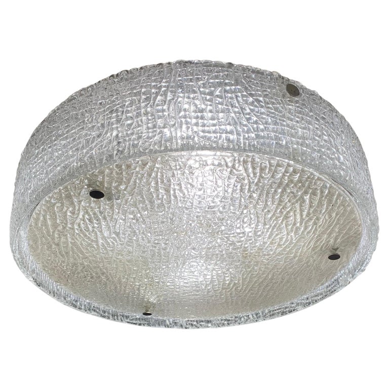 Large 1960s German Kaiser Leuchten Textured Iced Glass Flush Mount ...