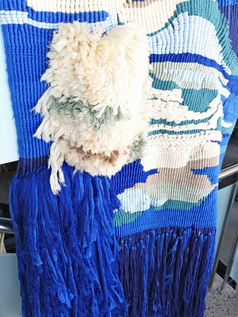 Large 1960s Indigo Wall Hanging Fiber Art at 1stDibs | fiber art wall ...