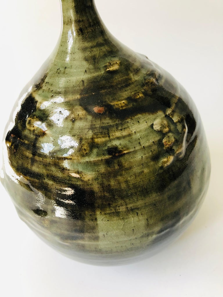 Large 1960s Vintage Earthy Green Studio Pottery Vase at 1stDibs