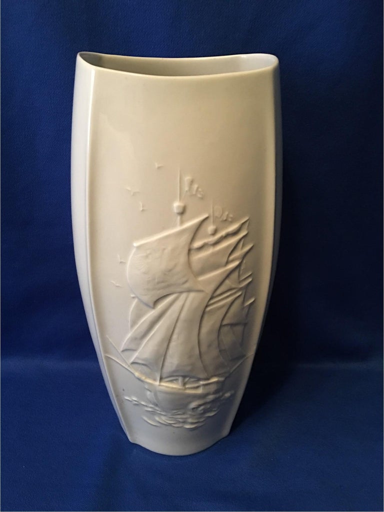 Large 1960s White Vase Sailing Ship by Schumann of Arzberg in Bavaria ...