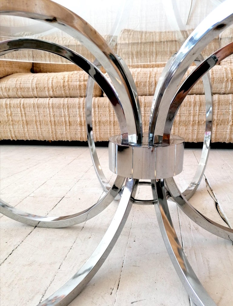 Large 1970s Chrome Rings Coffee Table with Glass Top, Manner of Milo Baughman For Sale at 1stDibs