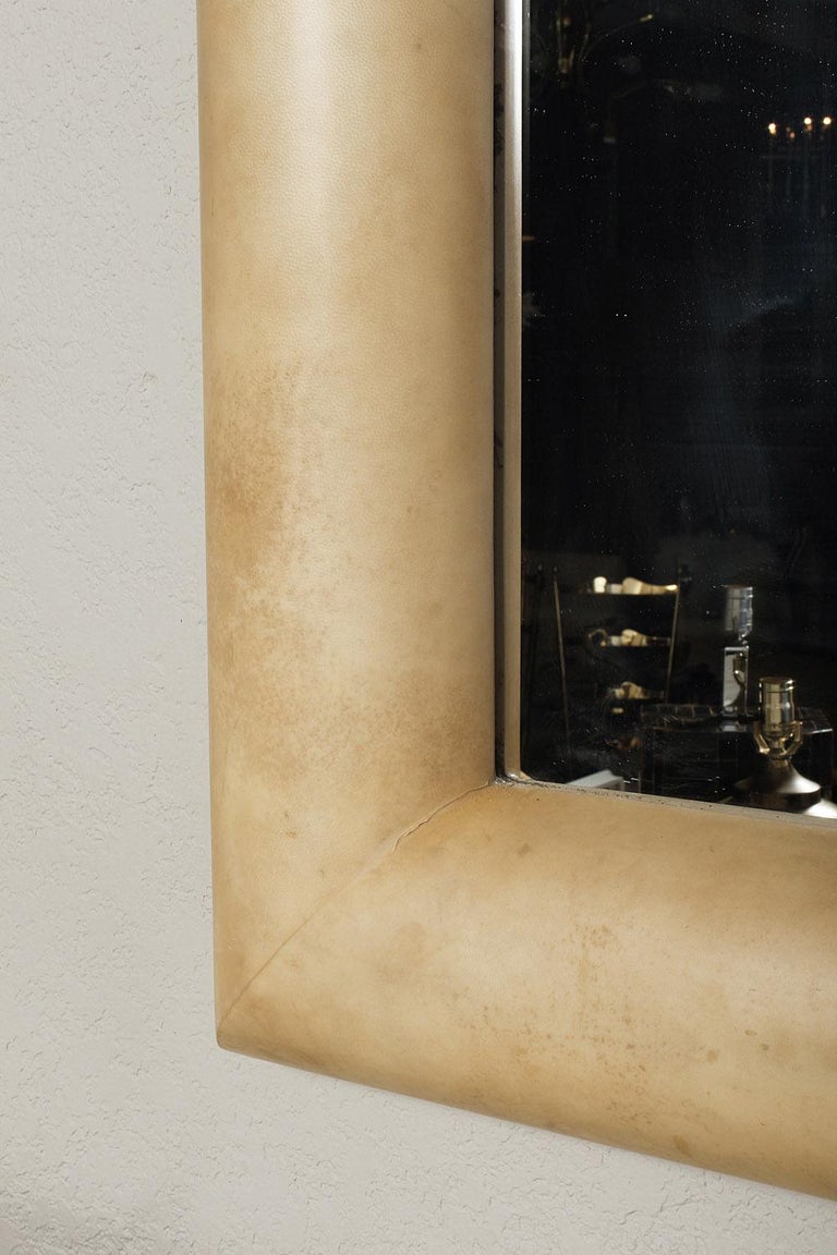 Large 1970s Half Round Goatskin Mirror in the Manner of Karl Springer ...