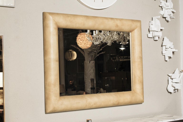 Large 1970s Half Round Goatskin Mirror in the Manner of Karl Springer ...