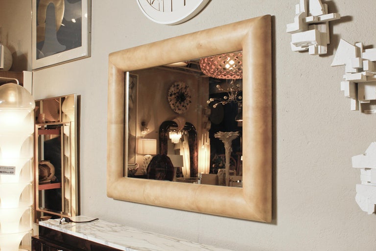 Large 1970s Half Round Goatskin Mirror in the Manner of Karl Springer ...