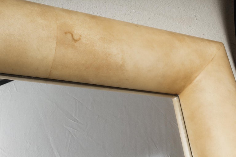 Large 1970s Half Round Goatskin Mirror in the Manner of Karl Springer ...