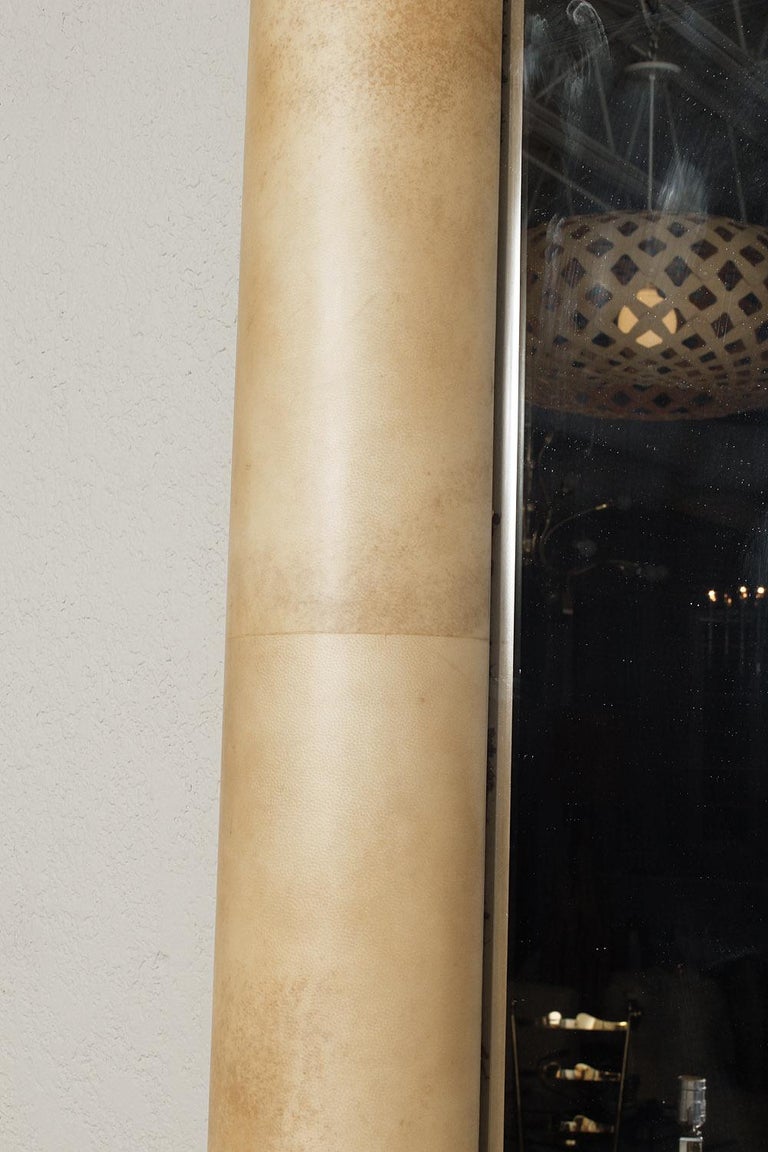 Large 1970s Half Round Goatskin Mirror in the Manner of Karl Springer ...
