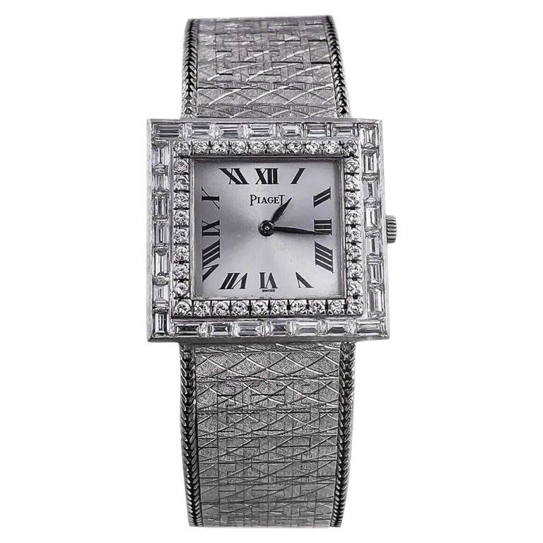 Large 1970s Piaget 18kt Double Diamond Row Roman Numeral Textured ...