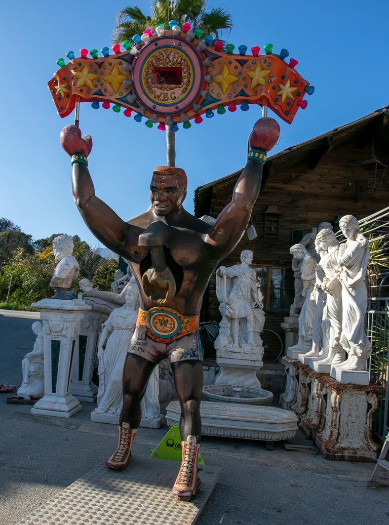 Large 1970s Spanish Hand Painted Resin Boxer Fairground Sculpture w ...