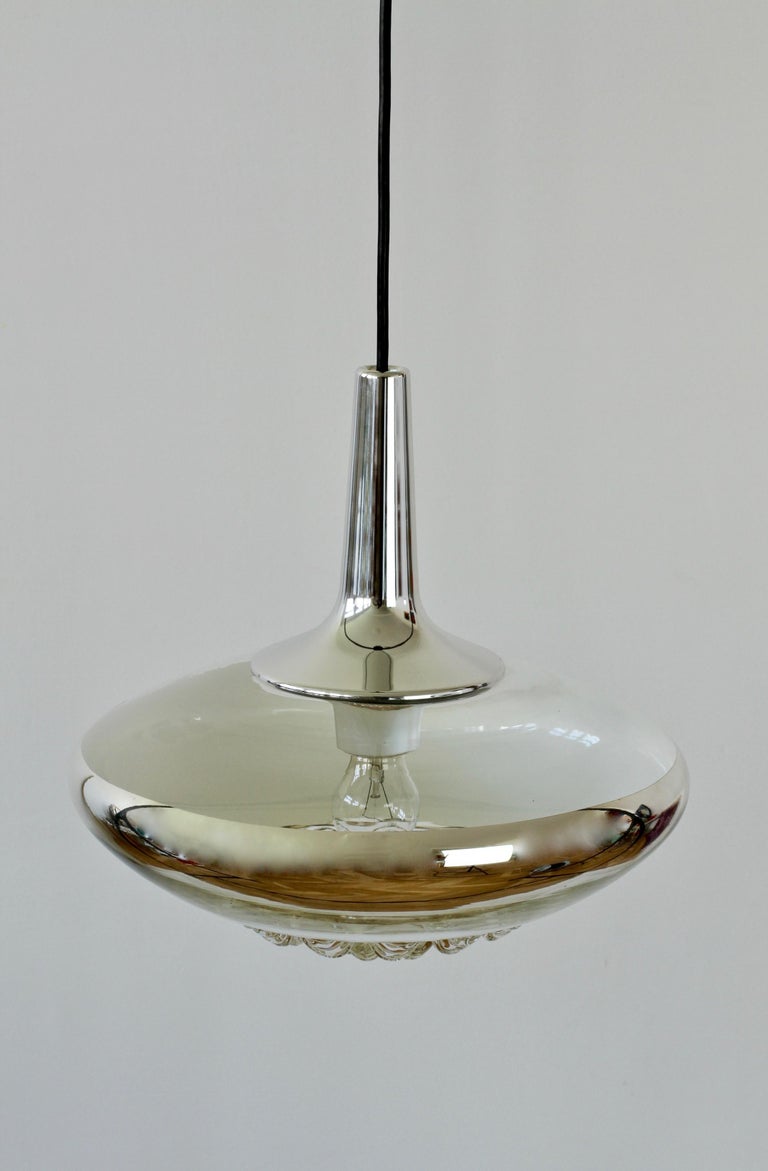 Large 1970s Vintage Chrome Textured Glass Pendant Light by Peill and ...