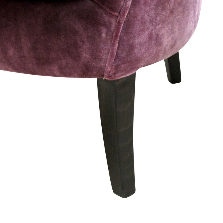 Large 1980s English Wingback Armchair with Capitoné Backrest in Purple ...