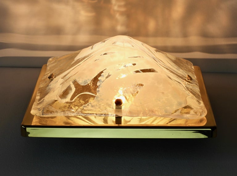 Large 1980s Kalmar Style Pyramid Murano Glass and Brass Flush Mount ...