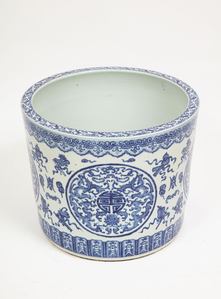 Large 19th C. Chinese Blue and White Porcelain Planter/Fishbowl W ...