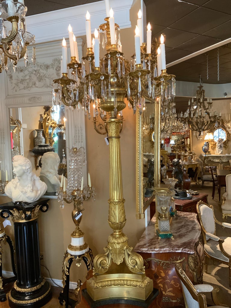 Large 19th c. French Bronze Doré and Crystal 19-Light Torchieres ...