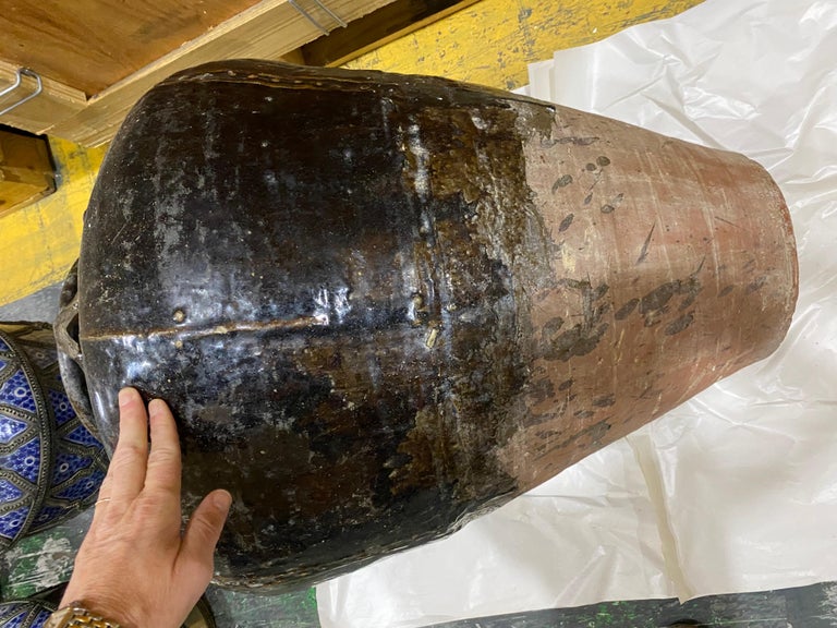 Large 19th C. Japanese Brown Glazed Terracotta Pot For Sale at 1stDibs