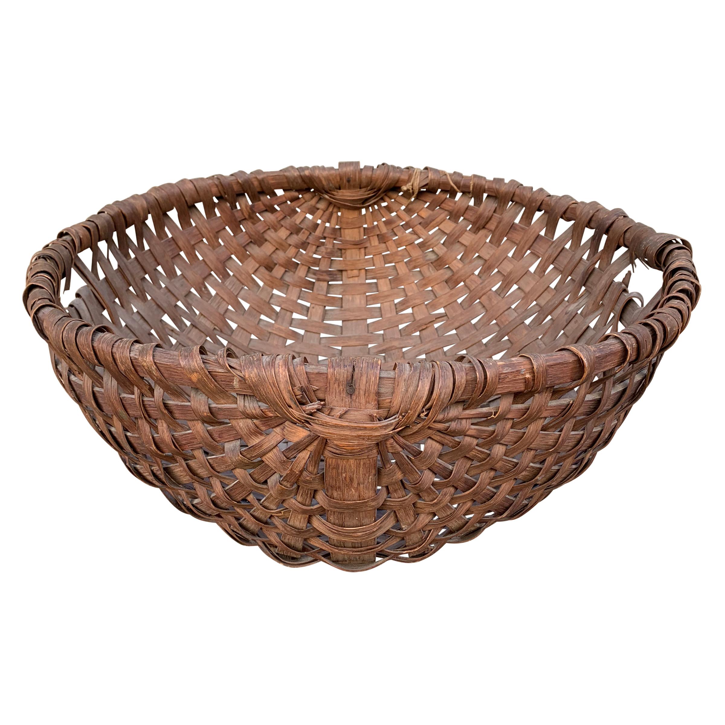 19th Century American Oak Splint Gathering Basket For Sale at 1stDibs