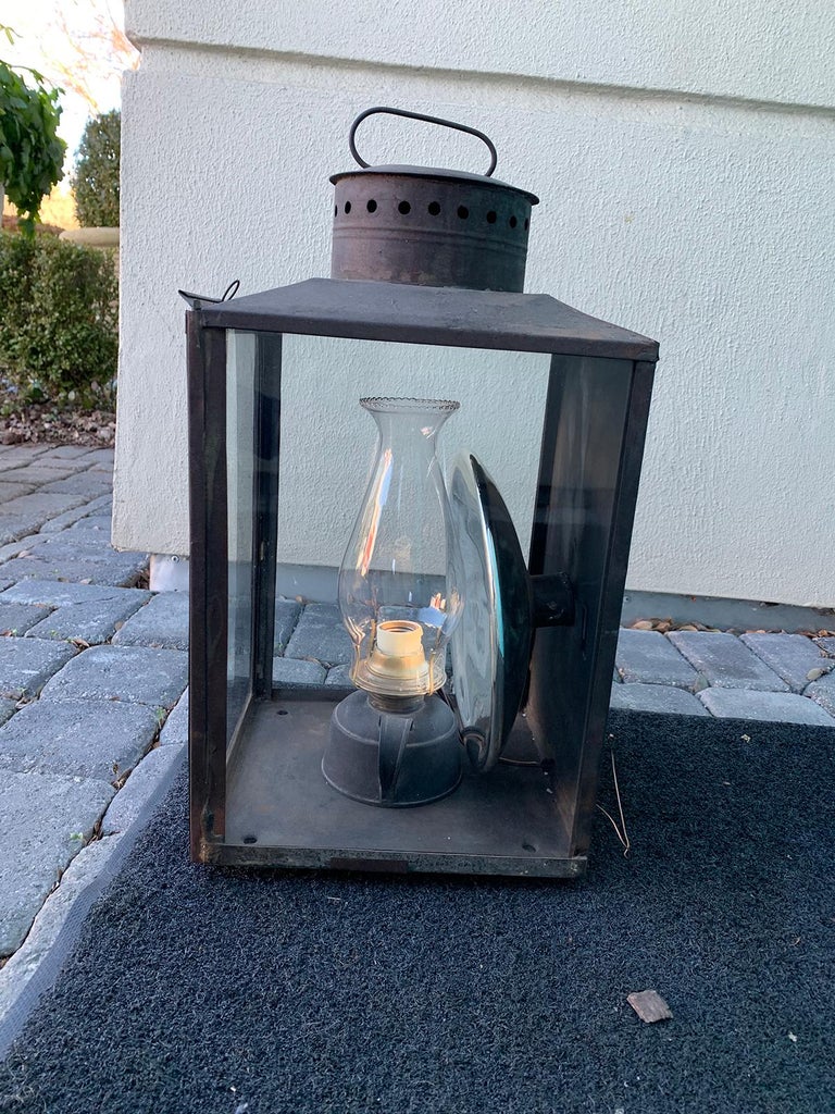 Large 19th Century American Tole Kerosene Lantern with Mercury Glass ...