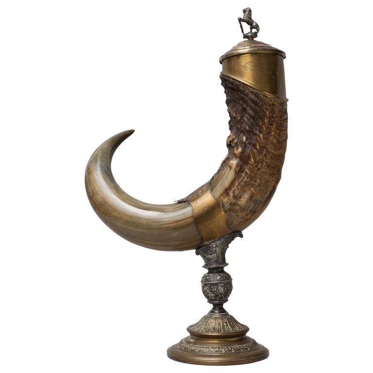 Large 19th Century Buffalo Horn of Plenty, Cornucopia Mounted in Metal ...