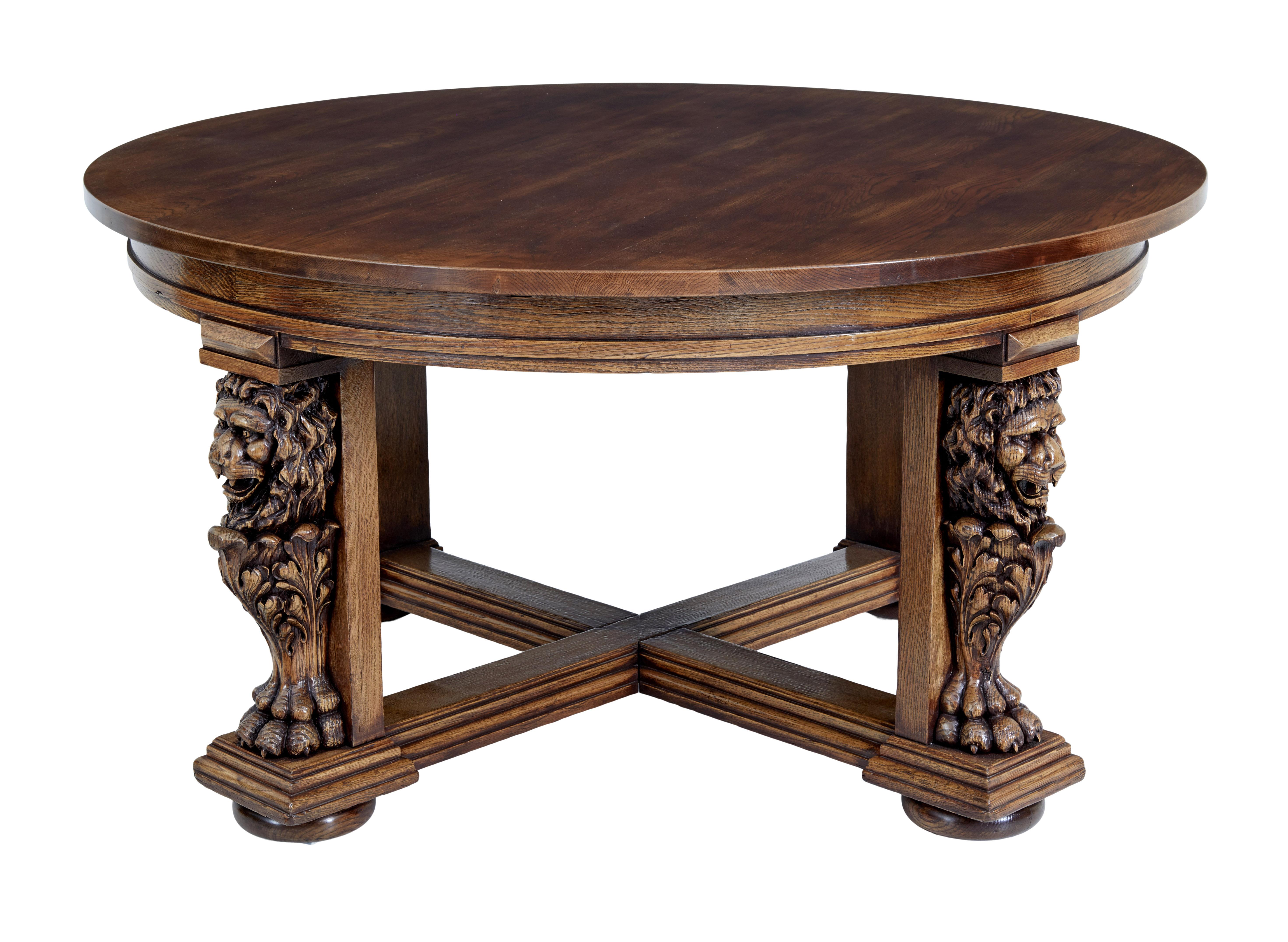 Large 19th Century Carved Lion Head Oak Center Table at 1stDibs