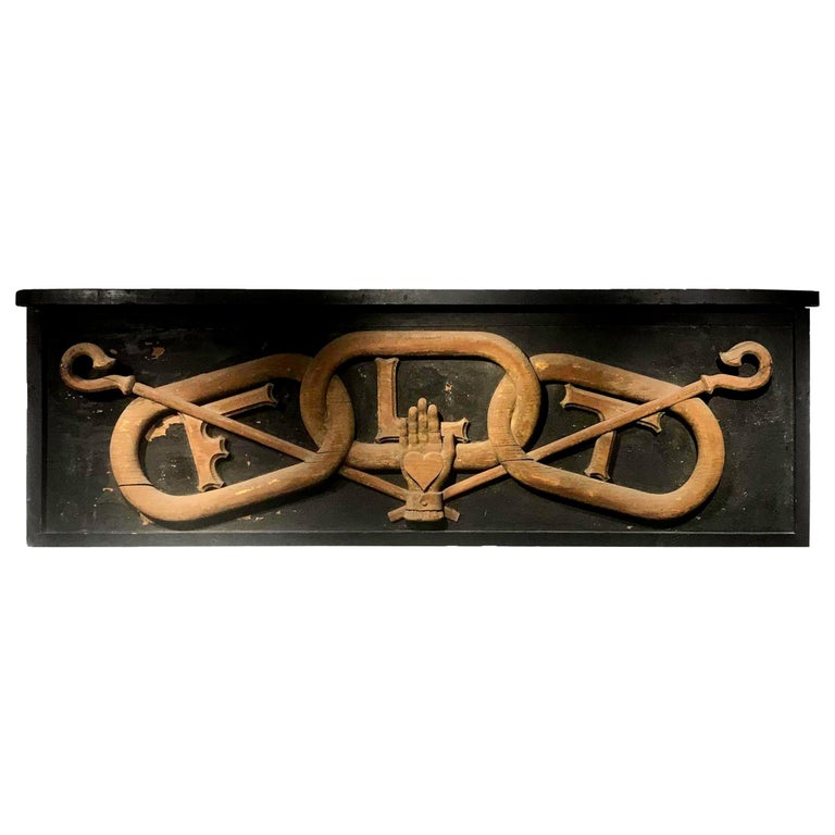 Large 19th Century Carved Wood Odd Fellows Lodge Sign at 1stDibs