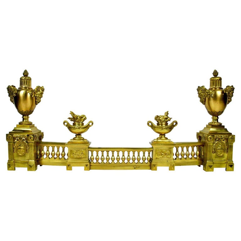 Large 19th Century Elaborate French Ormolu on Brass Fire Fender For ...