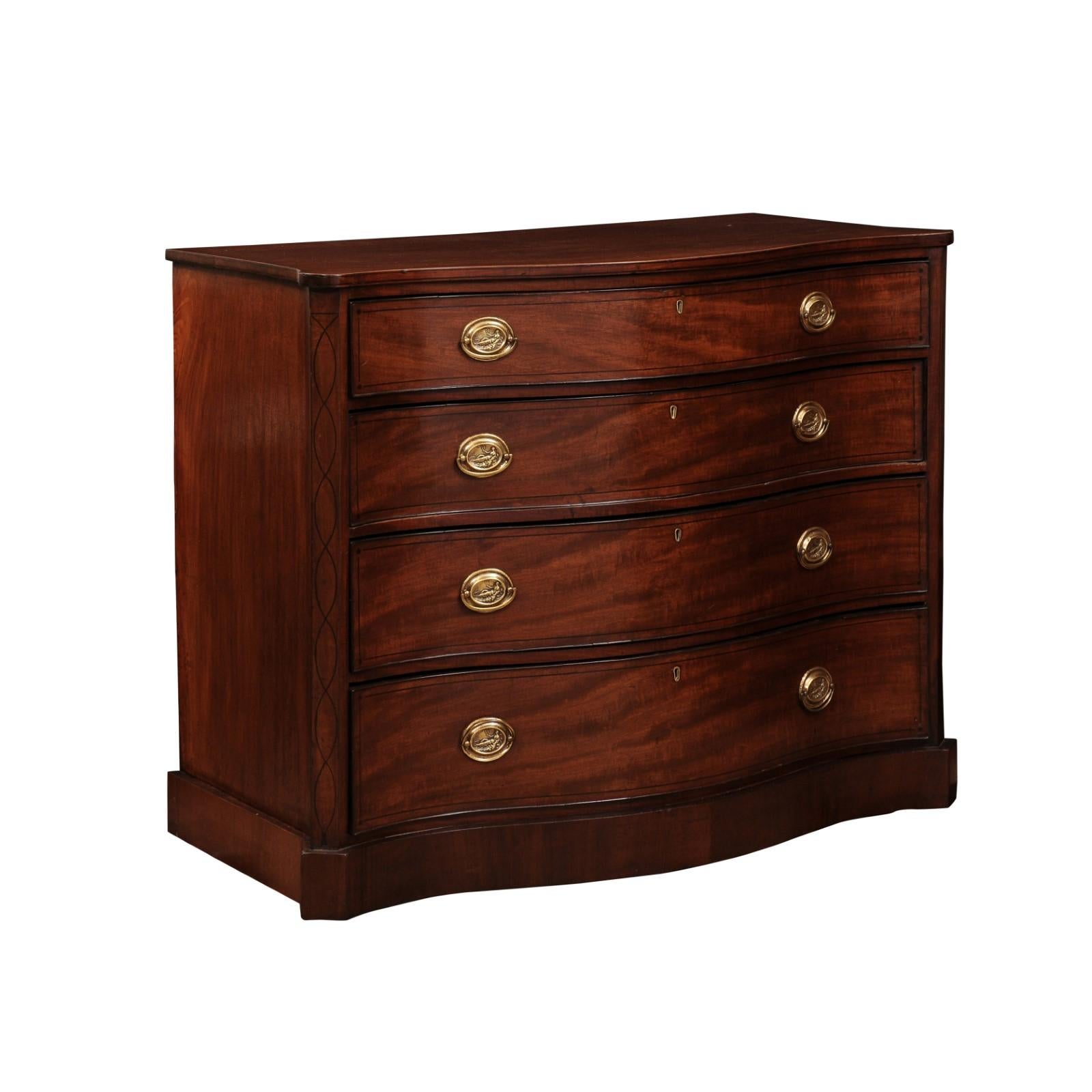 Large 19th Century English Mahogany Serpentine Chest with Ebonized ...
