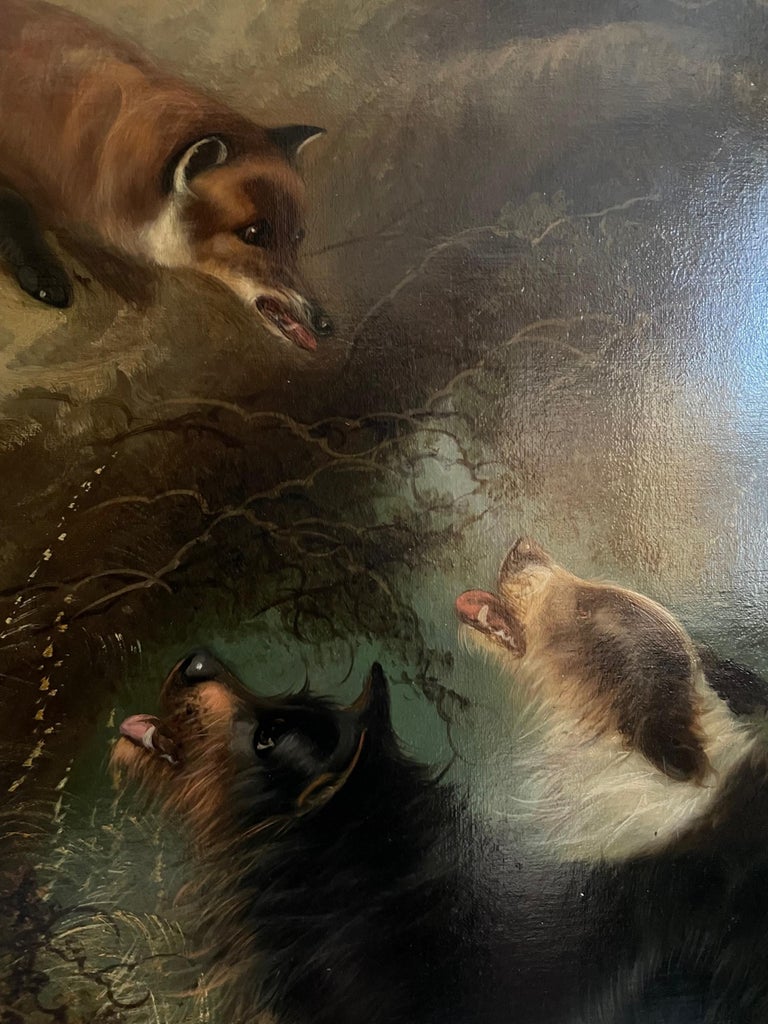 Large 19th Century English Oil Painting, Dogs Hunt Fox Signed Edward ...