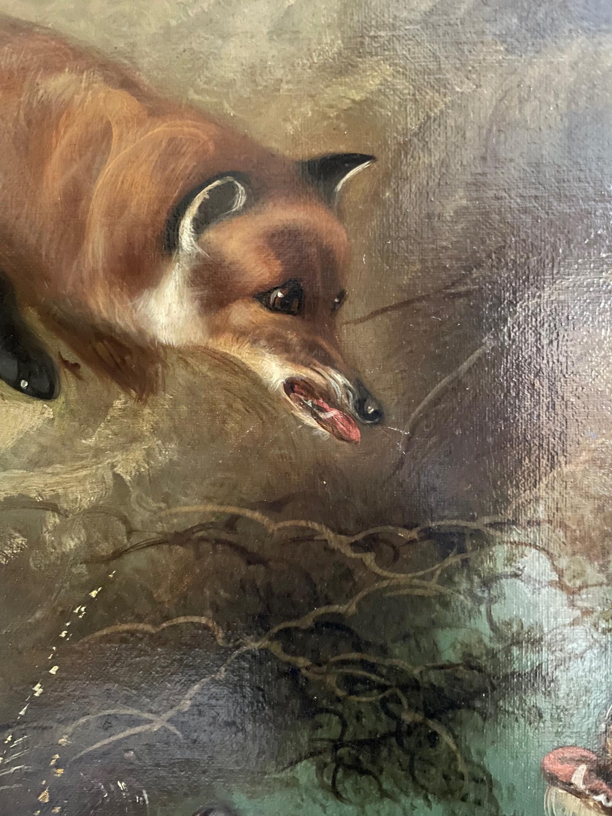 Large 19th Century English Oil Painting, Dogs Hunt Fox Signed Edward ...