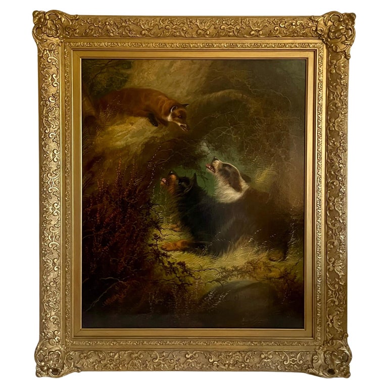 Large 19th Century English Oil Painting, Dogs Hunt Fox Signed Edward ...