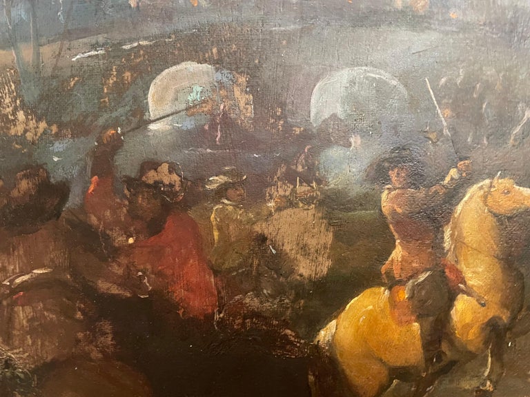 Large 19th Century Flemish Battle Scene with River Landscape and a ...