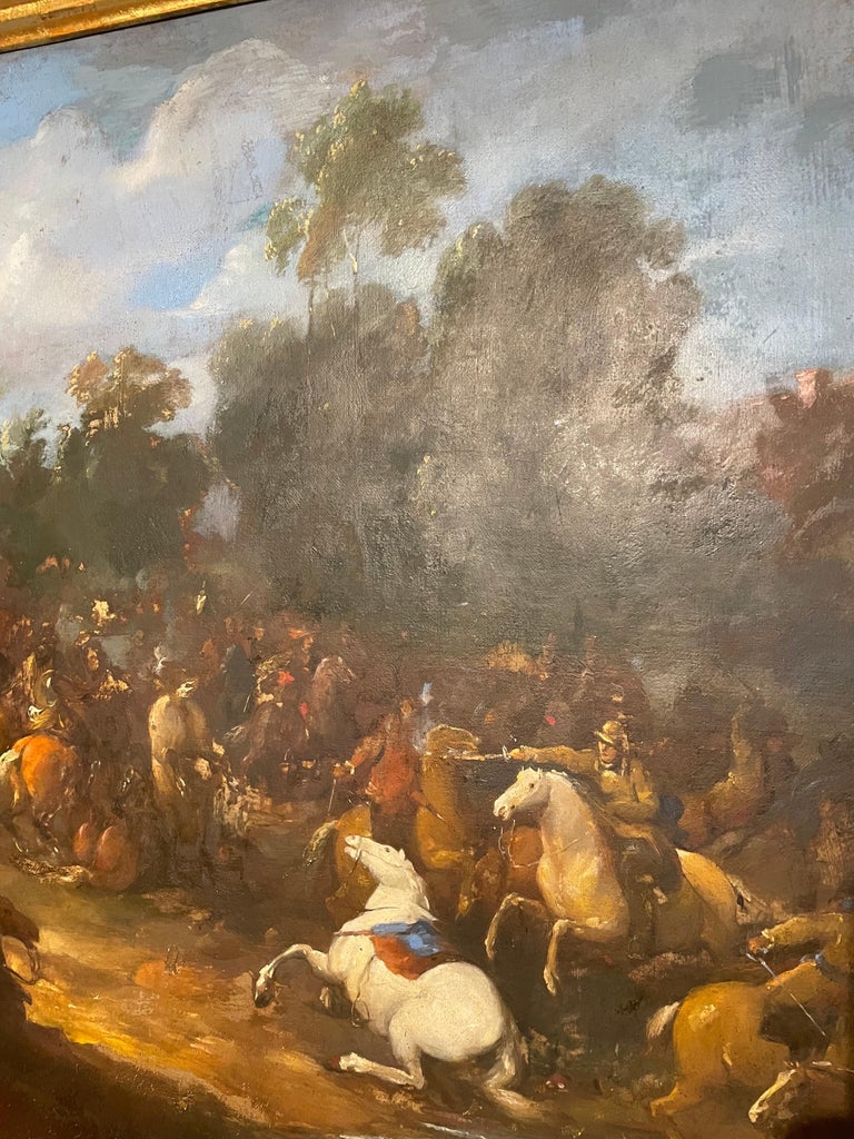 Large 19th Century Flemish Battle Scene with River Landscape and a ...