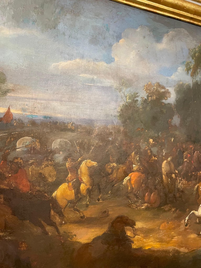Large 19th Century Flemish Battle Scene with River Landscape and a ...