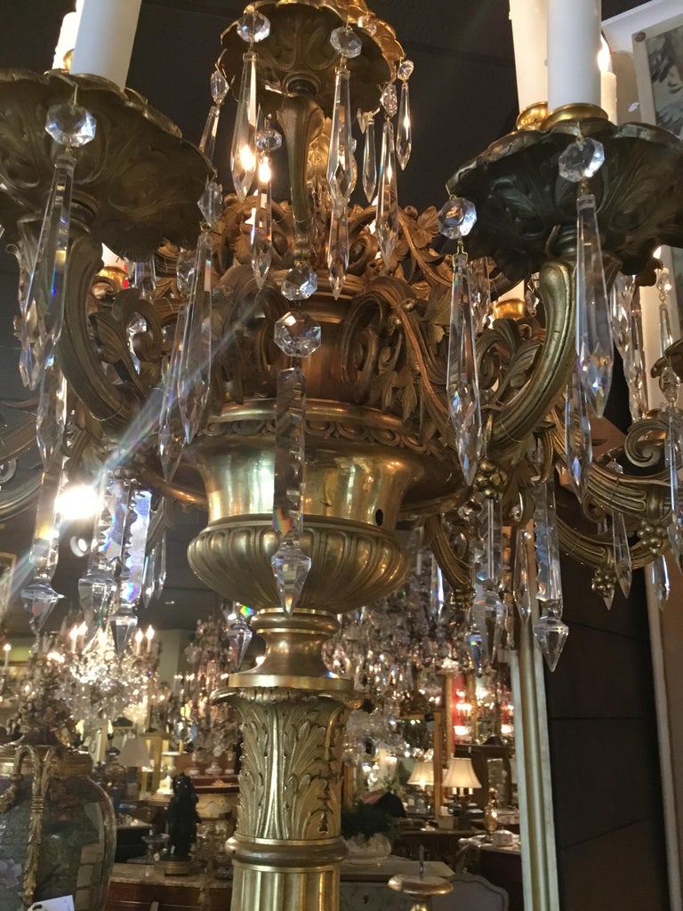 Large 19th c. French Bronze Doré and Crystal 19-Light Torchieres ...