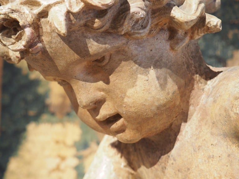 Large 19th Century French Cherub Statue in Terra Cotta Tinted Plaster ...