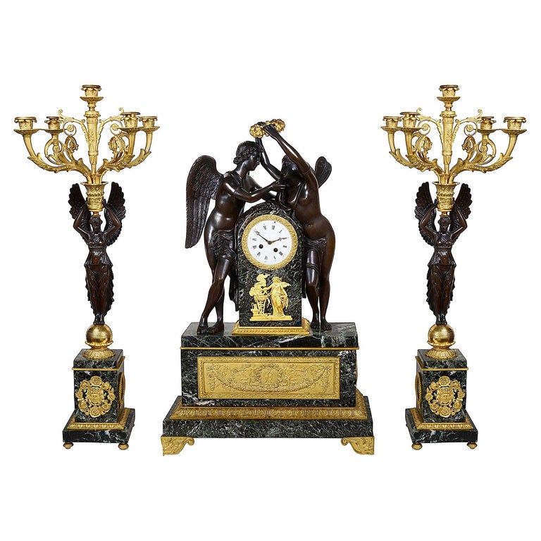 Large 19th Century French Empire Style Clock Set For Sale at 1stDibs