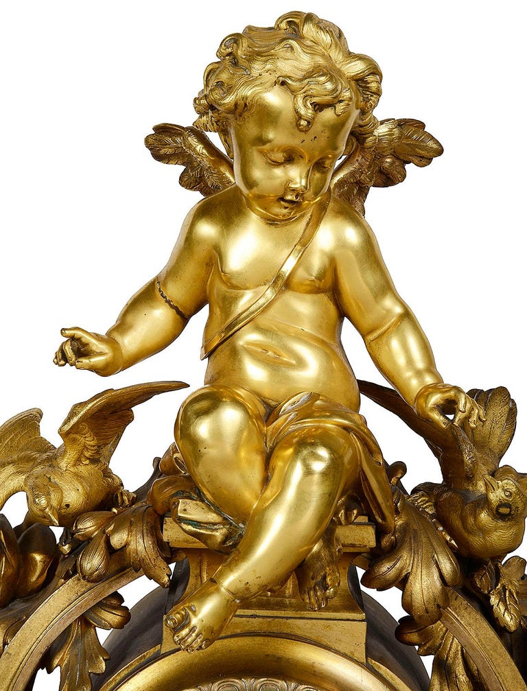 Large 19th Century French Gilded Clock Set For Sale at 1stDibs