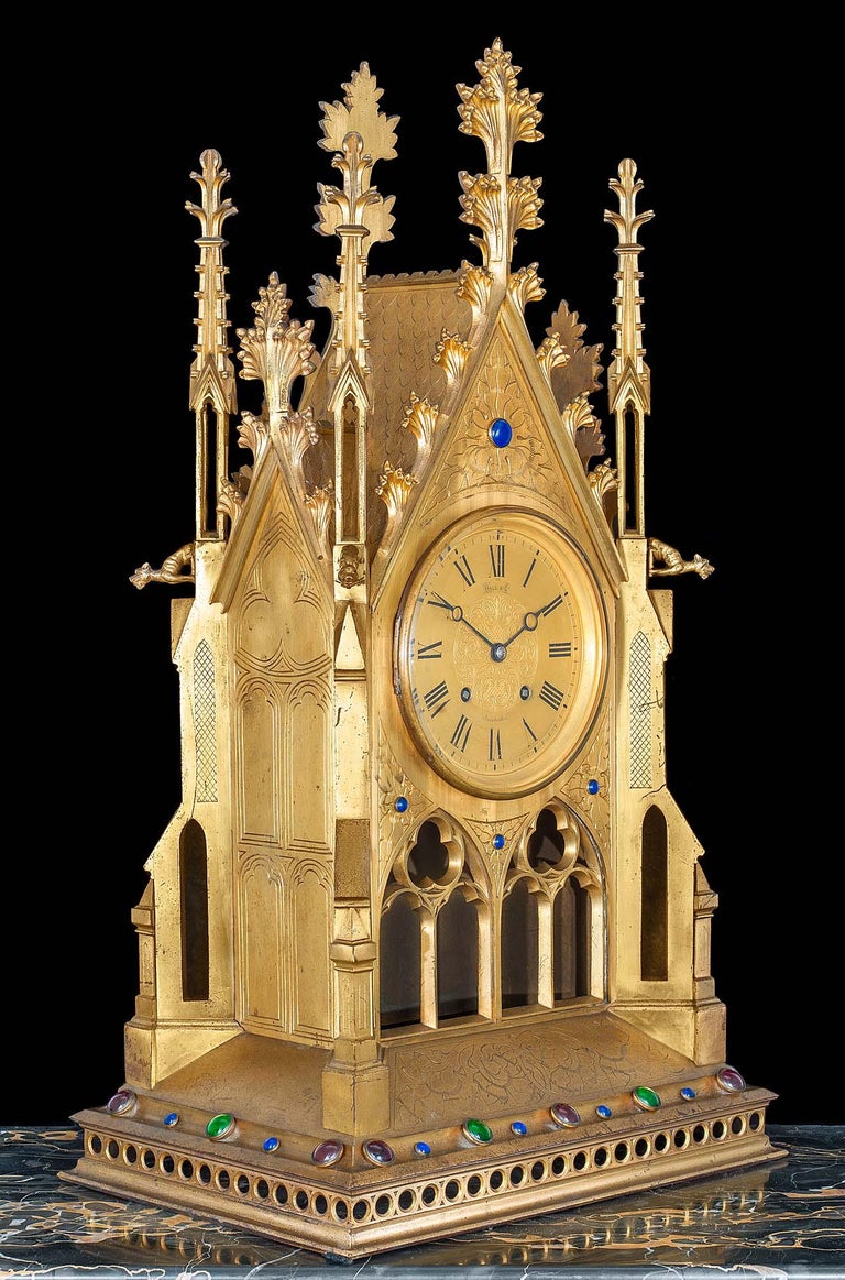 Large 19th Century French Gothic Revival Mantel Clock at 1stDibs