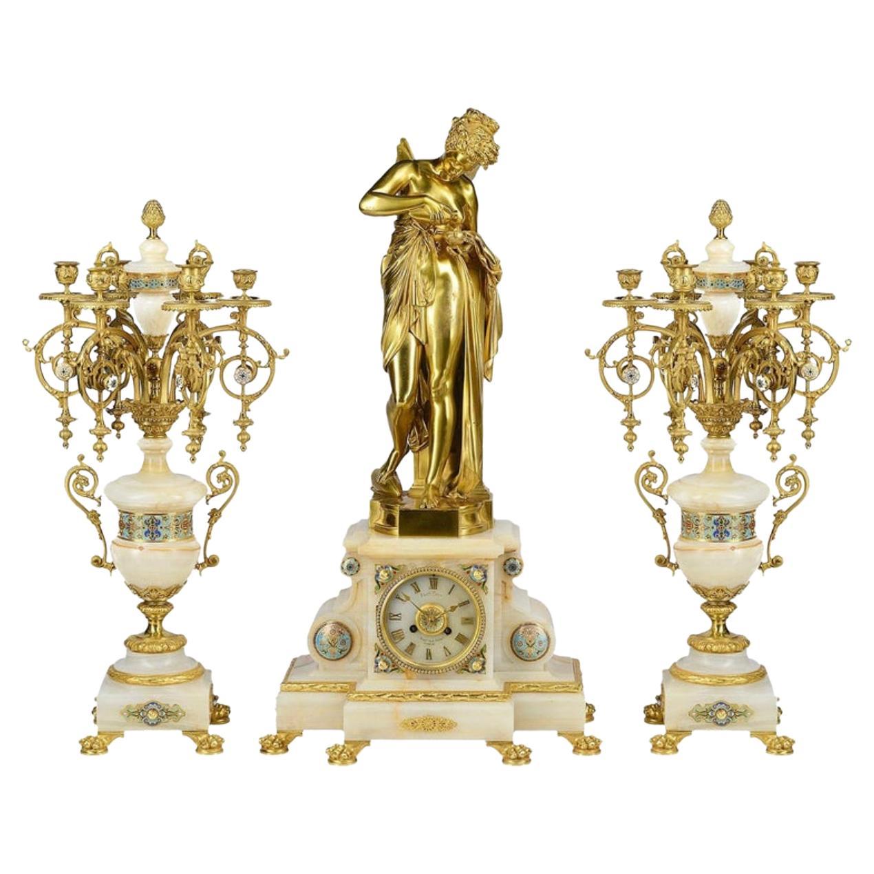 19th Century French Louis XVI 3-Piece Mantel Clock Set For Sale at 1stDibs