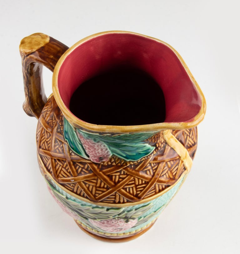 Large 19th Century Majolica Pitcher made by Nimy For Sale at 1stDibs