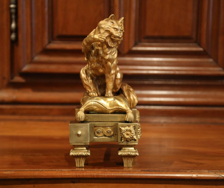 Large 19th Century French Patinated Bronze Cat Sculpture on Base at 1stDibs