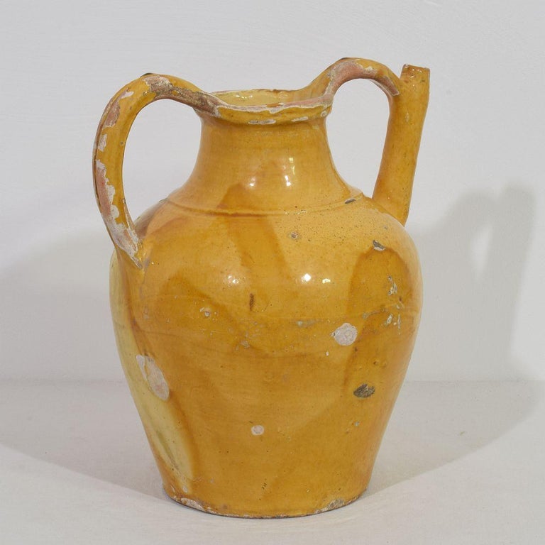 Large 19th Century French Yellow Glazed Terracotta Jug or Water Cruche ...