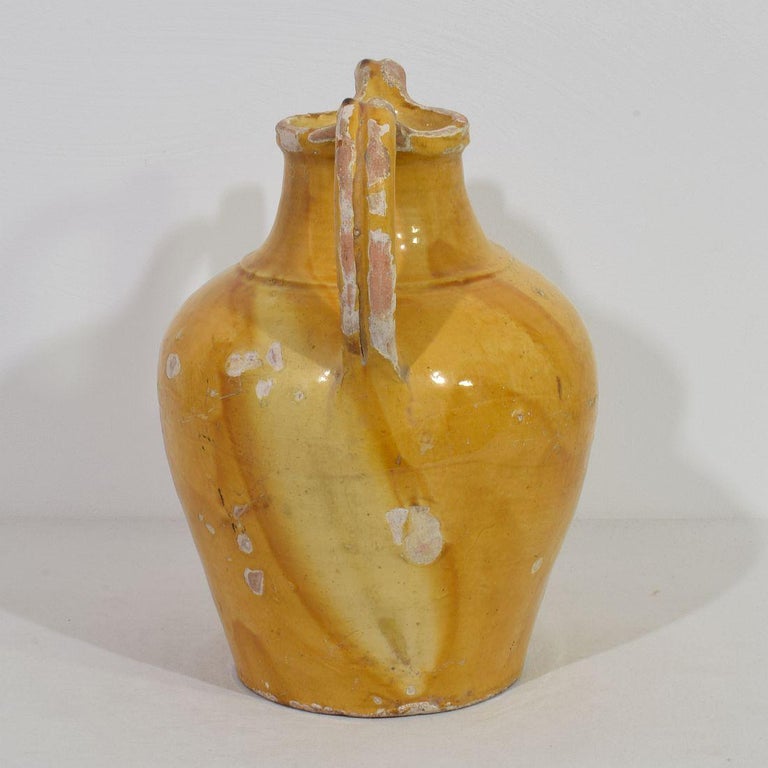 Large 19th Century French Yellow Glazed Terracotta Jug or Water Cruche ...