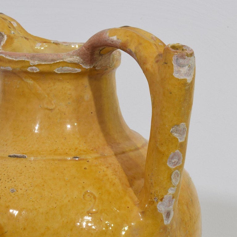 Large 19th Century French Yellow Glazed Terracotta Jug or Water Cruche ...